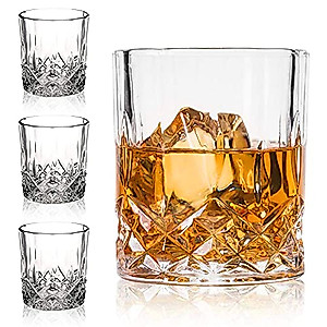 DeeCoo Crystal Old Fashioned Whiskey Glasses (Set of 4), 11 Oz Unique Bourbon Glass, Ultra-Clarity Double Old Fashioned Liquor Vodka Bourbon Cocktail Scotch Tumbler Bar Glasses Set