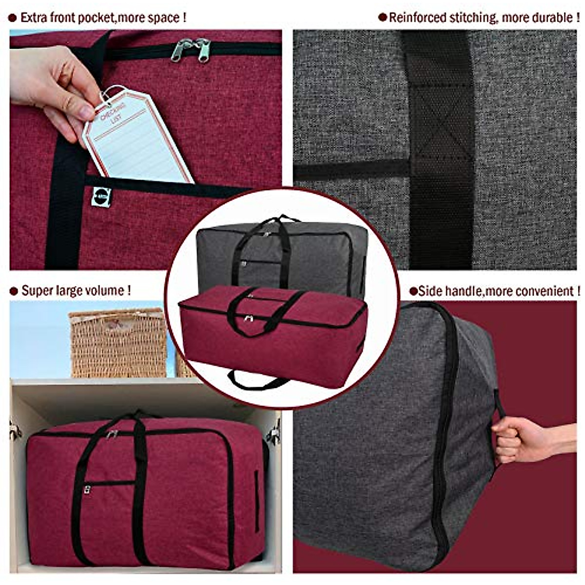 ITAVL 70L Large capacity Storage Bag ,Sturdy 500D heather material super strong ,Ideal for bedding ,Pillows,Duvets,Clothes or moving home use . (Dark Grey-24")