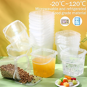 Huwena 30 Pcs 32 oz Deli Containers with Lids and Handles Square Plastic Food Storage Containers Clear Space Saver Restaurant Stackable Containers for Meal Food Prep Kitchen Party Supplies