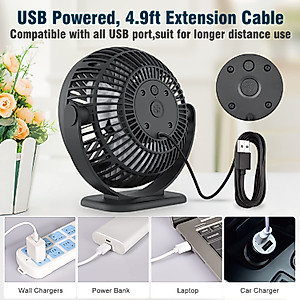 WayToLight 5.3 Inch Small Desk Fan with LED Light, 3 Speeds, USB Powered Table Fan, 360° Rotation Desktop Fan, Ultra Quiet, Mini Personal Fan for Office,Table, Study, Bedroom