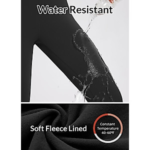 BALEAF Women's Fleece Lined Leggings Waterproof Winter Hiking Pants Thermal Running Tights Zipper Pockets High Waisted Cold Weather Black Medium