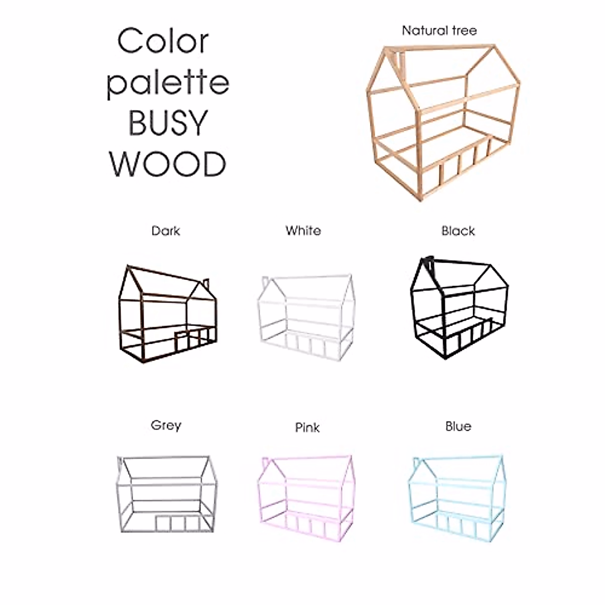 BUSYWOOD Montessori Twin House Bed - Toddler Floor Bed Frame - Kids Furniture - Indoor Playroom - Floor Bed House - Montessori Bed for Toddlers (Model 2, Grey, Floor Bed)