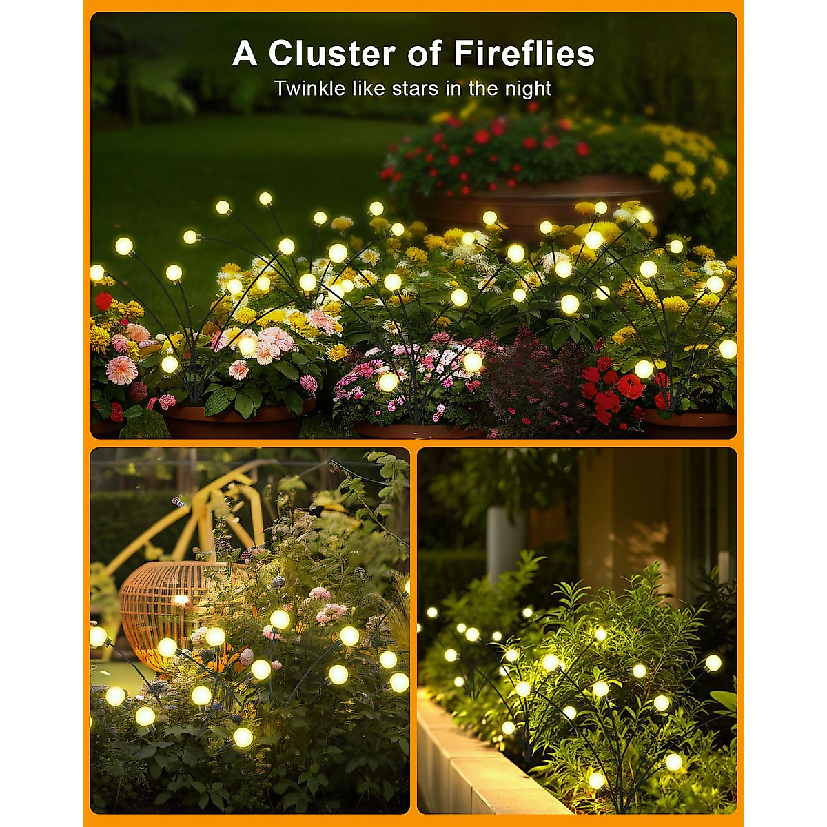 AURPUKAR Solar Garden Firefly Lights - 4 Pack New Upgraded Solar Lights for Outside, 8 Modes Remote Control & Waterproof, Powered Light Outdoor for Yard, Landscape, and Pathway Decorations, Black