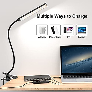 RAOYI LED Desk Lamp, 5W USB Clip on Light Eye-Caring Reading Clamp Table Lamp with 48 LEDs Flexible Gooseneck, 3 Color Modes and 14 Brightness Levels for Office Bedroom Study (Black)