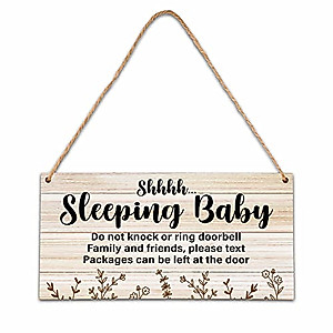 Baby Sleeping Sign For Front Door, Do Not Knock Or Ring Doorbell Wooden Sign, Baby Room Nursery Home Bedroom Rustic Hanging Sign, Set Of 1 Wooden Sign With Rope - A08