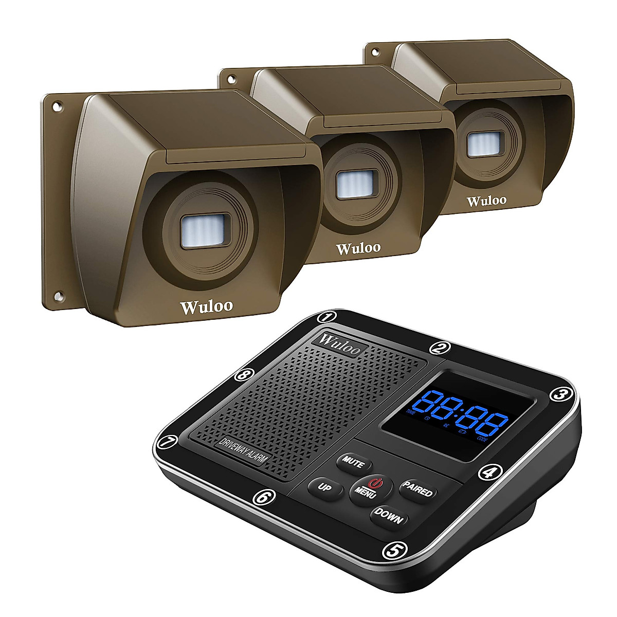 Wireless Driveway Alarm 1800 Feet Long Range Motion Sensor Alert System Driveway Detector for Home with 1800mAh Rechargeable Battery (1&3-Brown)