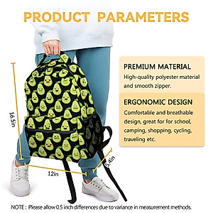NICEFORNICE Avocado Backpacks Kids, 16 Inch Cute Backpack for School, Black Lightweight Bookbag for Girls