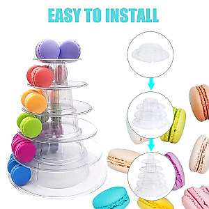 6 Tiers Round Macaron Tower Cake Stand Macaron Display Rack , Plastic Tiered Cake Dessert Serving Tower Tray for Wedding,Baby Shower and Birthday Party Decor