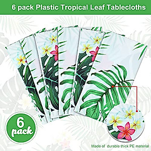 Tatuo 6 Pieces Hawaiian Luau Party Tablecloth Palm Leaves Table Cloth 54 x 108 Inches Plastic Disposable Table Decorations for Summer Pool Beach Cocktail Aloha Safari Jungle Party Supplies