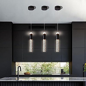 Led Pendant Light,Crystal Modern Led Kitchen Island Light Fixture,Adjustable Pendant Lighting for Kitchen Island,Black Gold Led Chandelier for Dining Room,Bedroom,Mini Pendant Spot Lights (1-Pack)