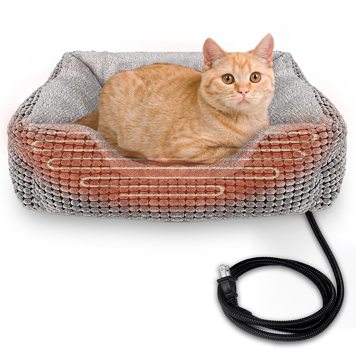 MARUNDA Heated Cats Bed for Indoor Use, Electric Cats Heated Bed Pets Heating Bed for Cats and Small Dogs, Washable Pets Bed with Automatic Heating Pad (23x20x7 Grey)