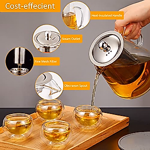 950ml/30oz Glass Teapot Kettle with Removable Stainless Steel Infuser & Matching Silicone Coasters, Stovetop & Microwave Safe Tea Pot for Loose Leaf Tea & Blooming Tea