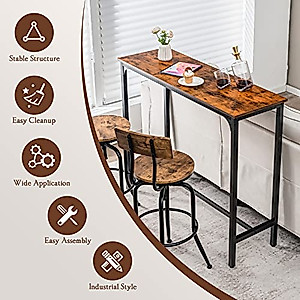 Giantex 48" Narrow Console Table - Long Bar Table, Rectangular Kitchen Dining Table w/Steel Frame, Adjustable Feet, Pub Table Counter Height Table, Sofa Side Table for Entryway, Hallway, Entry Table