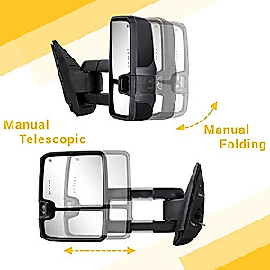 Towing Mirrors Bright Black for 2007-2013 Chevy Silverado Suburban Tahoe Avalanche GMC Sierra Yukon with Power Glass Turn Signal Light Backup Lamp Heated Extendable Pair Set (Black Paint 8555)