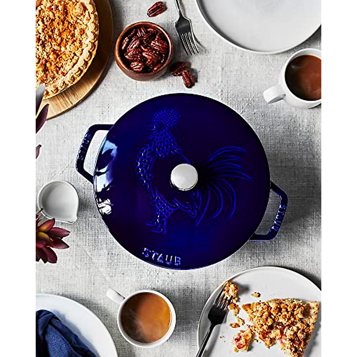 Staub Cast Iron 3.75-qt Essential French Oven Rooster - Dark Blue, Made in France