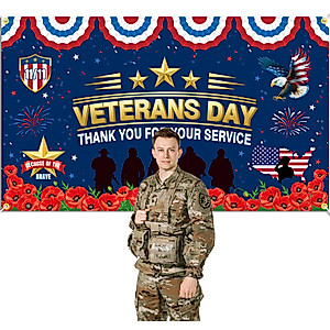 JKQ Veterans Day Thank You for Your Service Backdrop Banner 73 x 43 Inch Thank You Veterans Banner America Patriotic Party Decorations Honoring All Who Served Indoor Outdoor Photo Booth Props