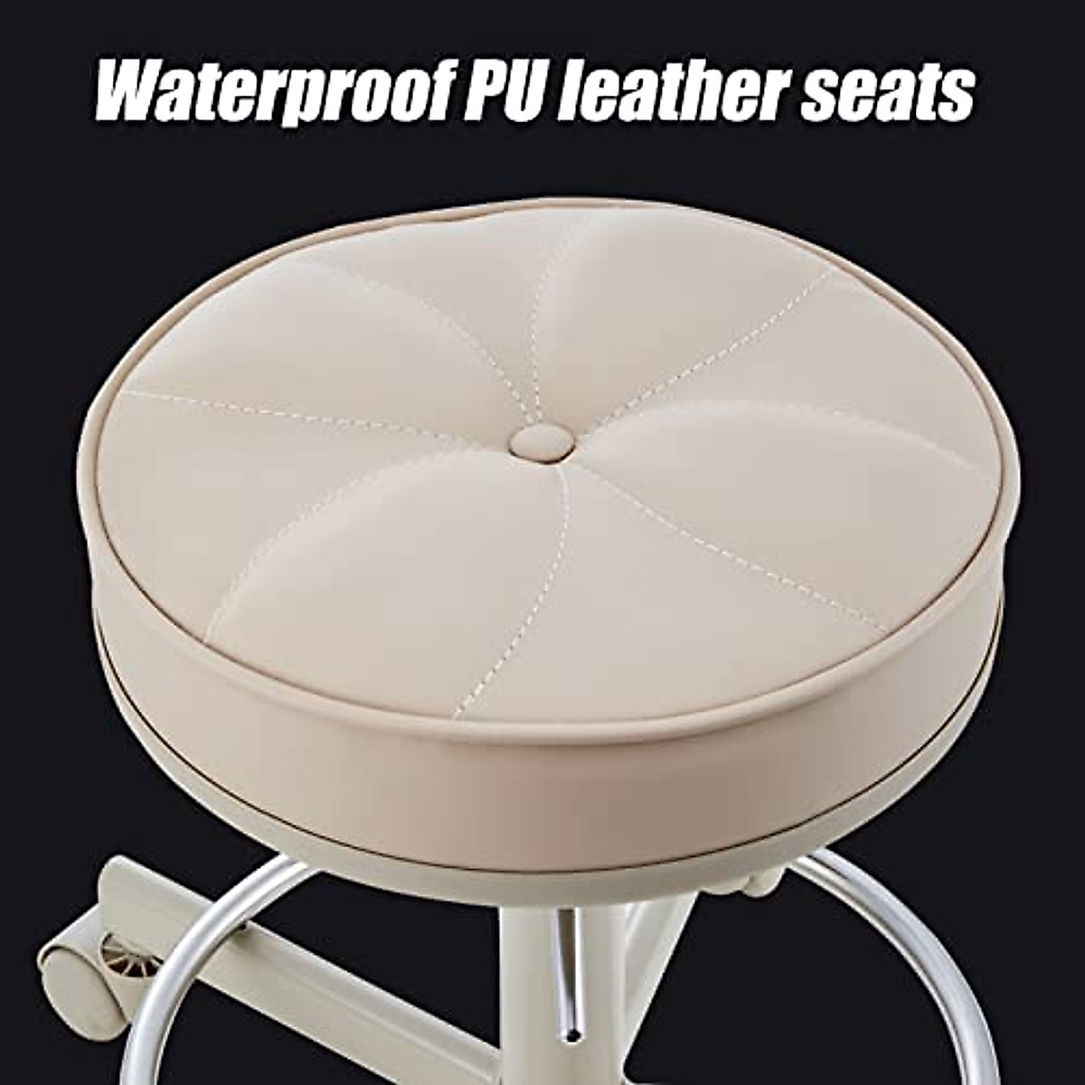 LWBLJX Round Roll Bar Stool with 360° Swivel Wheels, Beauty Salons Medical Counter Adjustable Chair, PU Leather and Stainless Steel Foot Pedals(Color:Gray)