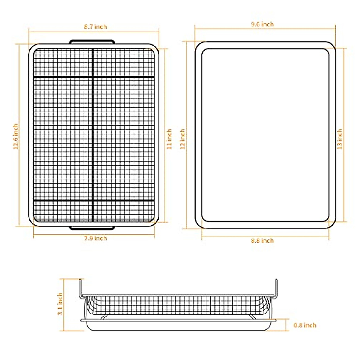 Ingcebo 13x9.6 Inch Stainless Steel Air Fryer Basket for Oven, Toaster Oven Crisper Tray, Air Fryer Basket for Convection Oven Cooking Baking Cooling, 2-Piece Set for Fries/Bacon/Chicken(Silver)