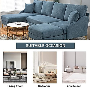 Sudwesto Reversible Sectional Sofa, U-Shape Convertible Sofa Couch, 4-Seat Upholstered Couch with Chaise, Furniture Sets Sectional Couch with Ottoman for Living Room, Apartment, Office (Blue)