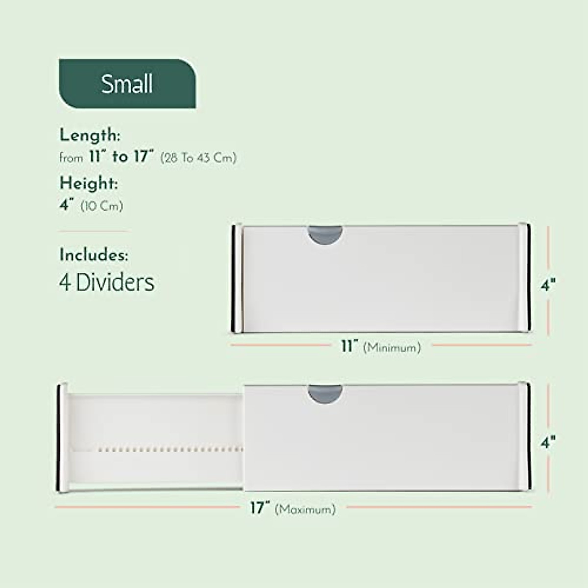 Adjustable Drawer Dividers, [4 Pack] Adjusting Length from 11 Inch - 17 Inch. Tall Drawer Organizers for Clothes, Locks in Place, Use for Bedrooms, Bathroom, Kitchen & Office Organization and Storage.