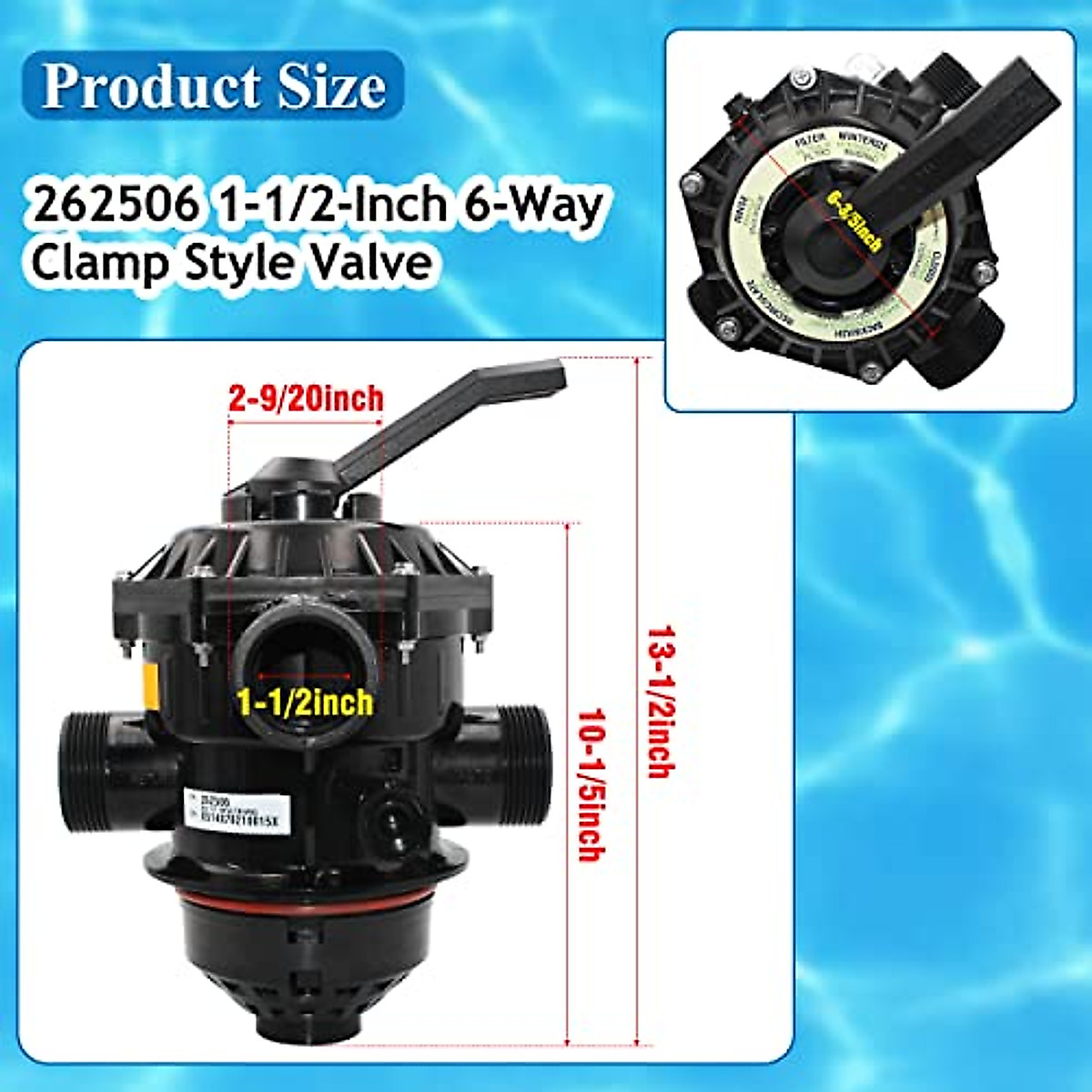 RDIYIN 262506 1-1/2-Inch 6-Way Clamp Style Valve,Compatible with Pool and Spa Sand Filter,Aftermarket Part.