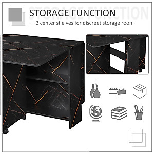 VANSPACE Folding Dining Table Drop Leaf Kitchen Table with Storage for Small Spaces Multifunction Space Saving Table Extension Dinner Table Black Marble