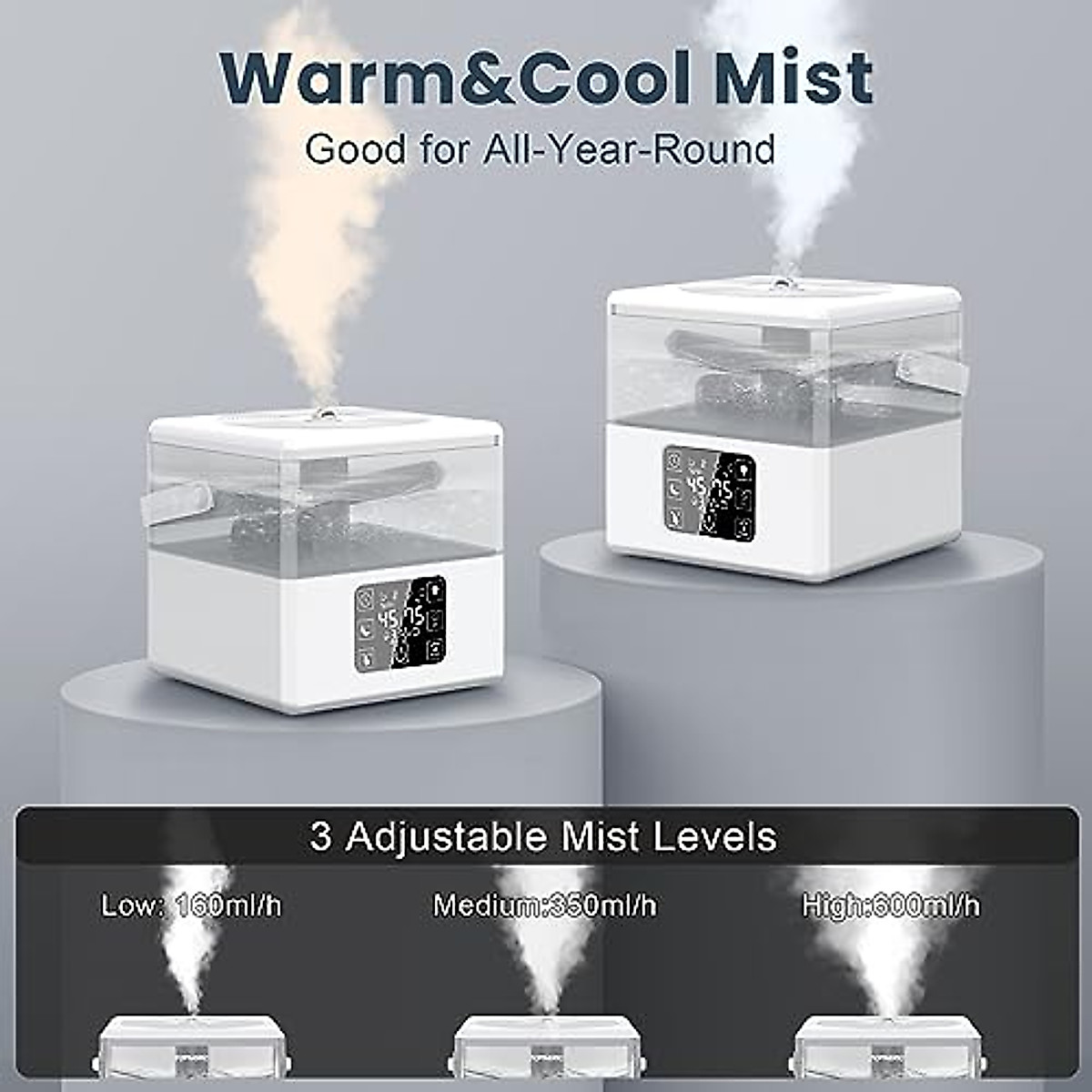 TOPNERIC Humidifiers for Bedroom, 6L Top Fill Humidifier Large Room Cool & Warm Mist Humidifiers for Home Baby Nursery Indoor Plants, Quiet Air Humidifier with Timer, Smart Mode, 360° Nozzle, Light