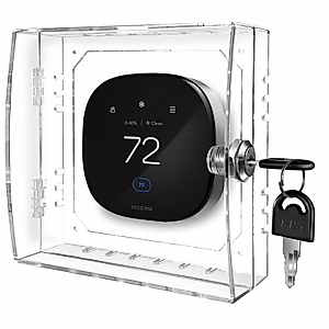 PKLIYH Universal Small Thermostat Lock Box-Thermostat Cover with Key Clear Small Thermostat Guard Fit All Ecobee,Google,Nest Thermostat on Wall 4.72''*4.72''*2'' or Smaller