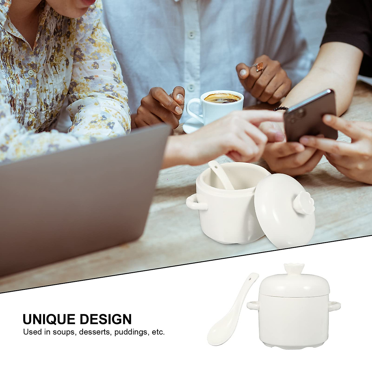 Hemoton Ceramic Stewing Bowl Pot Set: Ceramic Stew Bowl Soup Bowl with Lid Dessert Bowl Pot 460ml