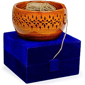 Nagina International Velvety Premium Selected Rosewood Yarn Storage Bowl Aka Dispenser for Knitting & Crocheting in Secured Velvet Pouched Case (Large)
