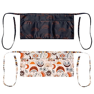Plum Hill BoHo Waist Apron Set - Waitress Server Aprons - 3 Pockets; Cute Half Apron for Bartender, Restaurant, Coffee Shop, Teachers - Rainbows, Suns and Moons