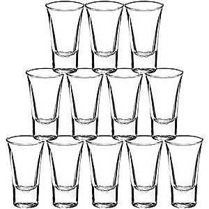 2 oz Clear Tall Flair Shot Glass Set of 12, Heavy Base Shot Glasses 12/Case Classic Cone Shaped Tequila Shooter Glass 12-Pack Premium Glassware With Liquor Pourer And Coasters