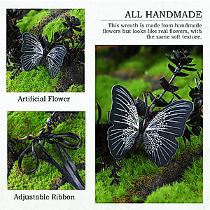 MOSTORY Handmade Black Flower Butterfly Crown - Gohic Elf Headpiece Fairy Floral Headband Dark Wreath for Women Girls Halloween Renaissance Cosplay Festival Witch Party