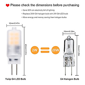 YUIIP G4 LED Light Bulb 2W AC/DC 12V Warm White 2700K G4 Bi-Pin Base Lamp 10W 15W 20W Halogen Bulbs Equivalent for Landscape Chandelier Under Cabinet Lighting, Non-dimmable, No Flicker, Pack of 10