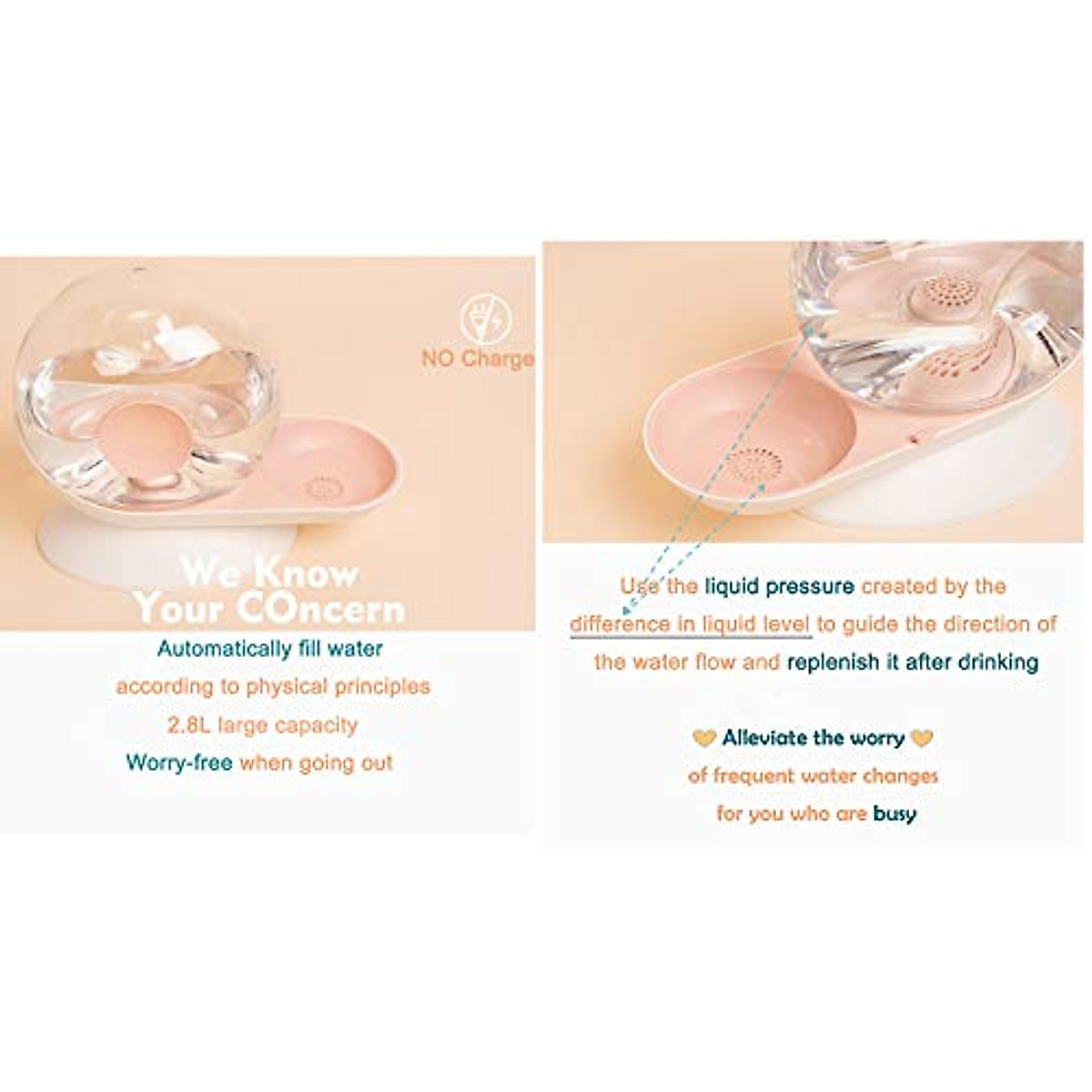 2.8/99oz Snail-Shaped cat Dog Automatic Water Feeder, cat Dog Water Dispenser, Pet Water Fountain, 7 Replacement Filters, Large Capacity self-Waterer for Cat Dog Small Animals, BPA Free (Grey)