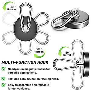 FINDMAG Magnetic Hooks 170LBS Heavy Duty Magnet with Carabiner Hook, Strong Magnetic Hooks for Hanging for Home, Cruise Ship, Office Locker, Workplace, Refrigerator or Travel (2 Pack)