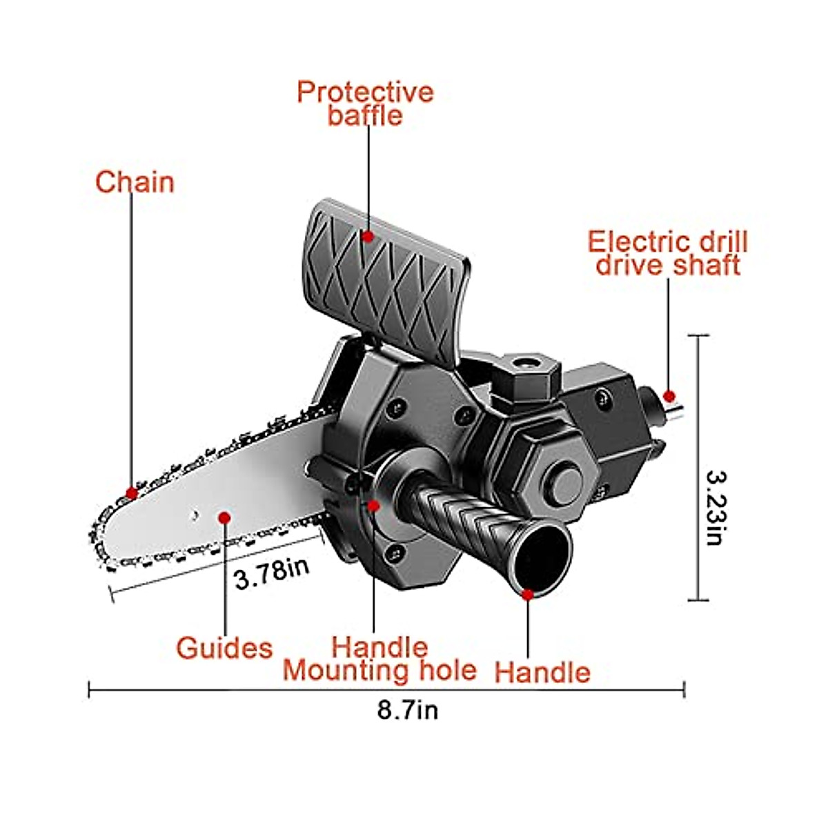 ELSOON 4 Inch Electric Drill Modified to Electric Chainsaw Tool, Portable Drill Saw Attachment, Electric Chainsaws Accessory Practical Modification Tool for Woodworking Cutting Tool