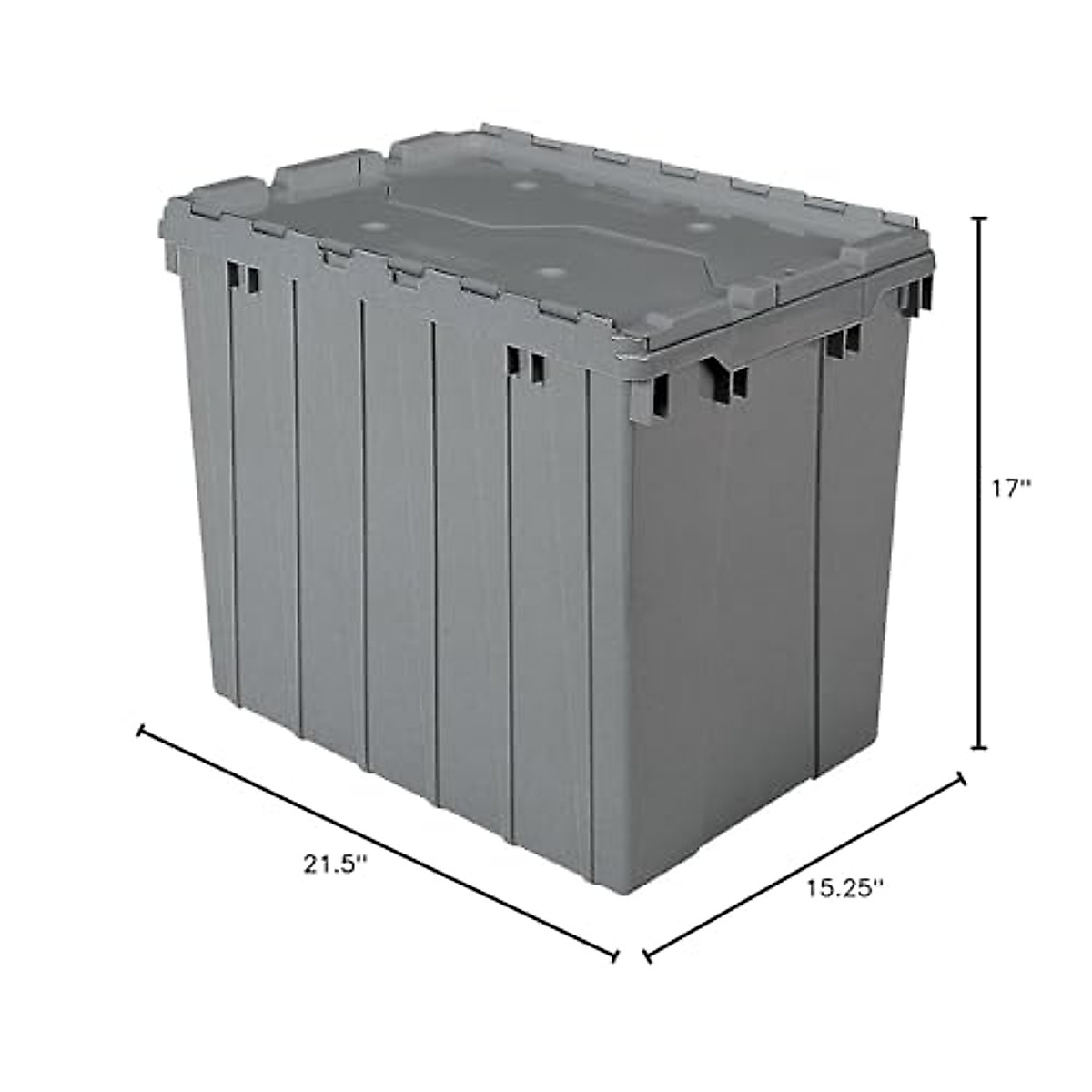 Akro-Mils 39170 Industrial Plastic Storage Tote with Hinged Attached Lid, (21-Inch L by 15-Inch W by 17-Inch H), Gray, (3-Pack)