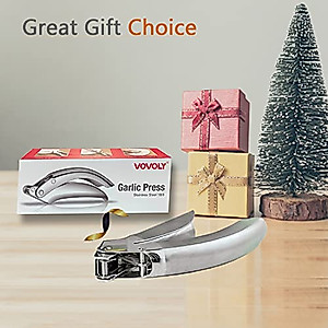 VOVOLY Premium Garlic Press Stainless Steel, No need to Peel Garlic Presser, Heavy Duty Professional Grade Double Lever-Assisted Garlic Mincer with High Capacity Chamber- Easier Clean Garlic Crusher