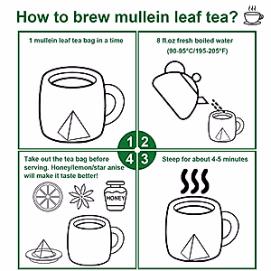 FullChea - Mullein Leaf Tea Bags, 20 Teabags, 3g/bag - Natural Mullein Tea Bags For Lungs - Non-GMO - Caffeine-free - Natural Healthy Herbal Tea For Detox & Respiratory Support