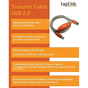 Laplink 6' USB 2.0 High-Speed Transfer Cable for PCmover