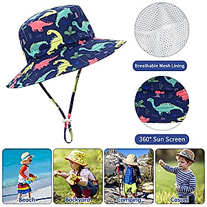 Baby Sun Hat UPF 50+ Sun Protective Toddler Bucket Hat Summer Kids Beach Hats Wide Brim Outdoor Play Hat for Boys Girls Navy Dinosaur 2-4T