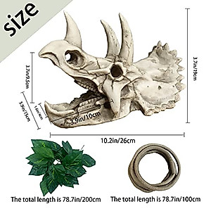 MUYG Bearded Dragon Resin Triceratops Skull Hide Decoration Reptiles Artificial Hideout Cave Landscape Tank Accessories Vines Leaves Hideaway Ornaments for Lizards Snake Gecko