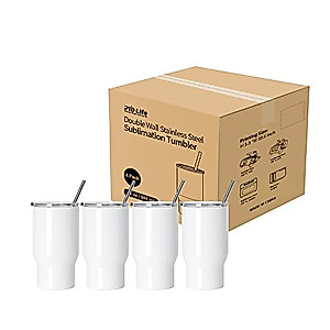PYD Life Sublimation Kids Tumblers Blanks 18 OZ White Coffee Travel Car Stainless Steel Mugs Cups with Lid Straw for Cricut Mug Press and Tumbler Heat Press Print 4 Pack