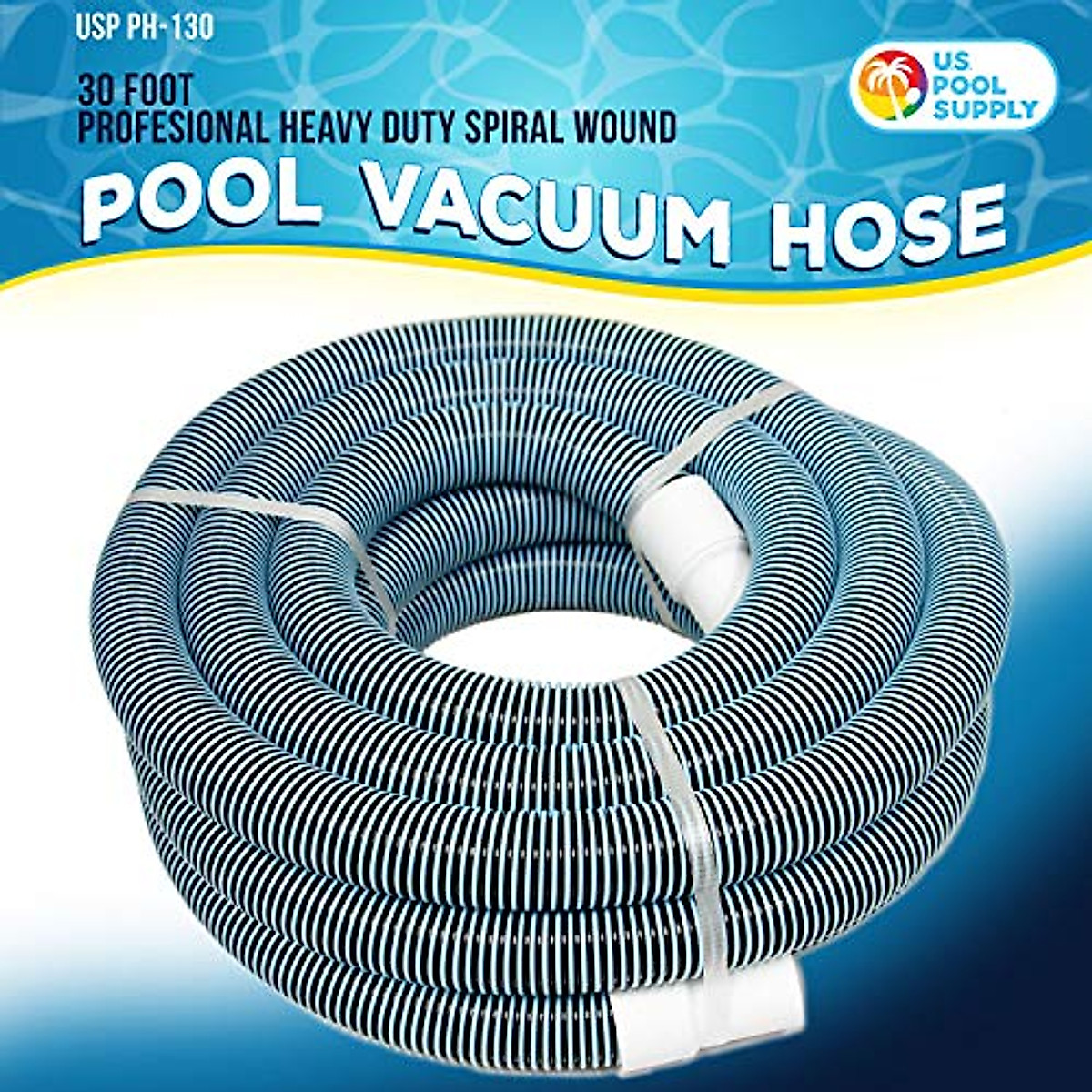 U.S. Pool Supply 1-1/2" x 30 Foot Professional Heavy Duty Spiral Wound Swimming Pool Vacuum Hose with Kink-Free Swivel Cuff, Flexible - Connect to Vacuum Heads, Skimmer, Filter Pump Inlet, Accessories