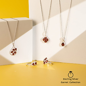 PEORA Red Garnet Wave Solitaire Pendant Necklace for Women Sterling Silver, Natural Gemstone Birthstone, 0.75 Carat Teardrop Pear Shape 7x5mm, with 18 inch Italian Chain