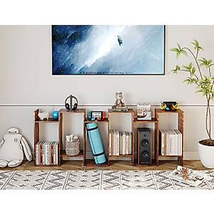 Yusong Geometric Bookcase, Bookshelf 6-Tier S Shaped Book Shelves for Bedroom, Modern Wood Decorative Display Shelf Tall Book Case for Home Office, Rustic Brown