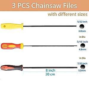 SKZIRI Chainsaw File Set 3 Sizes 5/32, 7/32, 3/16 inch, Chainsaw Sharpener Set Tool Kit Chain Sharpening File Sharpening File Steel with Plastic Handle Round Files for Chainsaw Chain