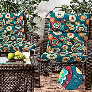 MAGPIE FABRICS Indoor Outdoor Tufted High Back Chair Cushion Set of 2, Waterproof All-Weather Deep Seating Rocking Chair Patio Chaise Lounge Sun Lounger Chair Cushions(Heronsbill Turquoise Green)