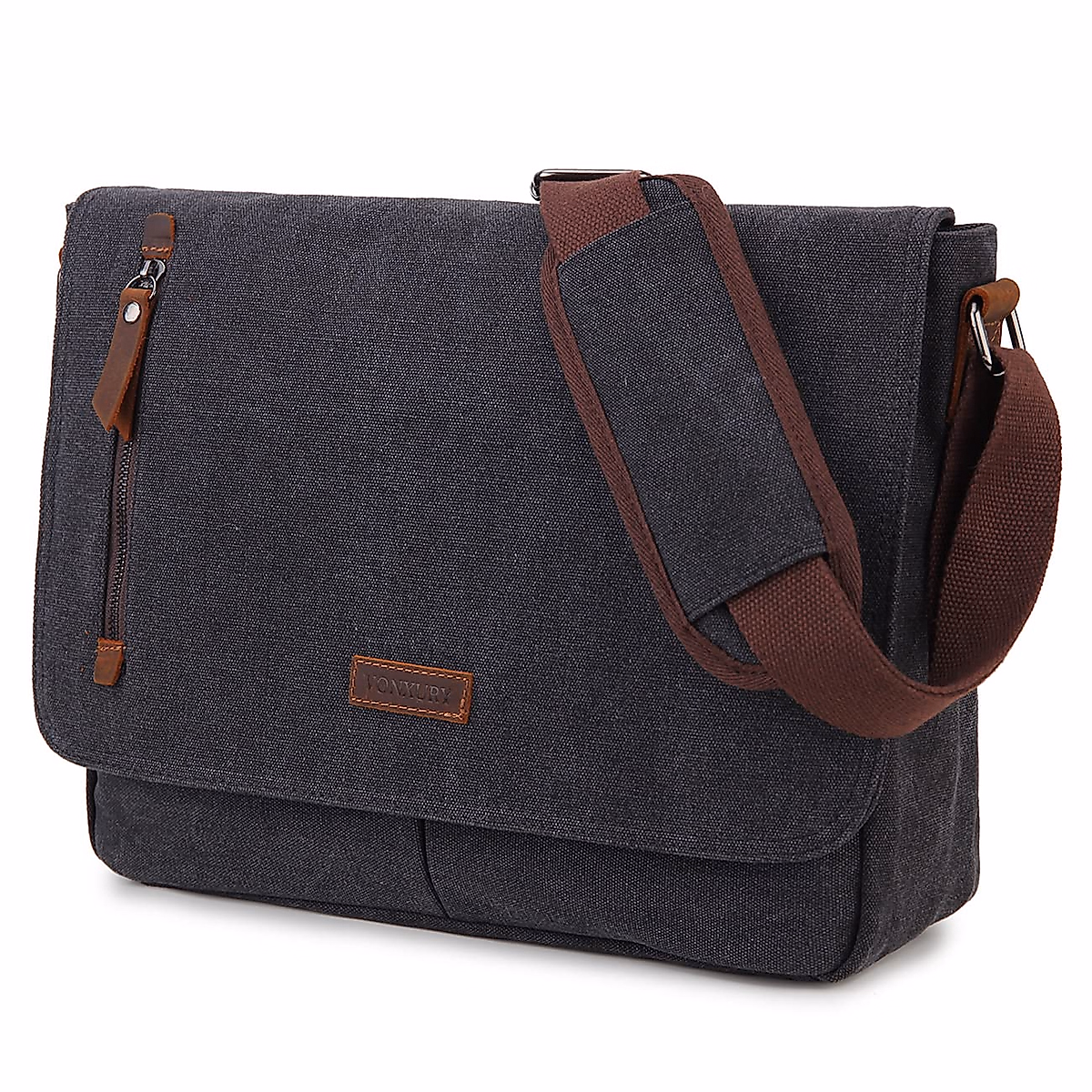 Messenger Bag for Men and Women, Canvas Leather 14 Inch Laptop Messenger Bag Shoulder Bag for Work VONXURY